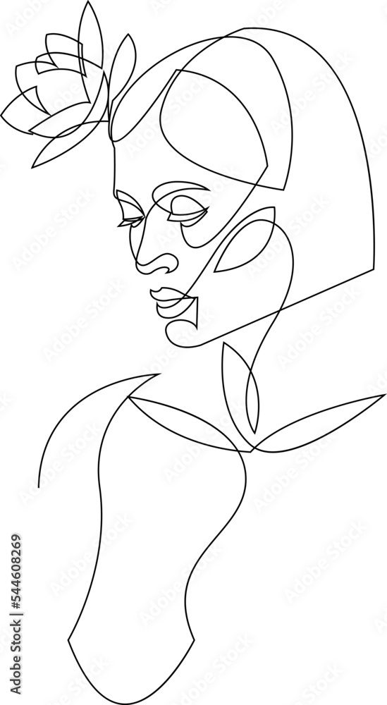 Woman line art minimalist logo. Nature organic cosmetics makeup. Flower ...