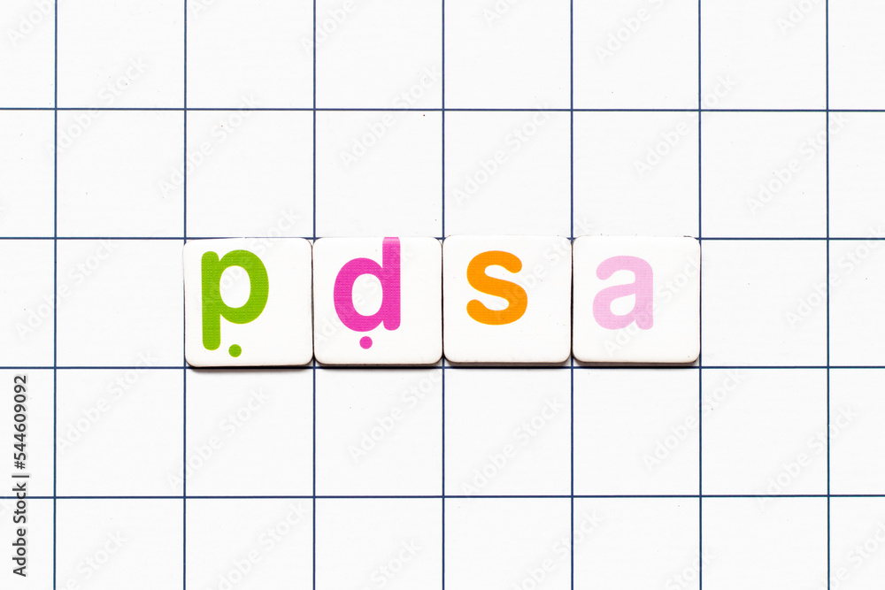 Colorful tile letter in word PDSA (Abbreviation of plan do study act ...