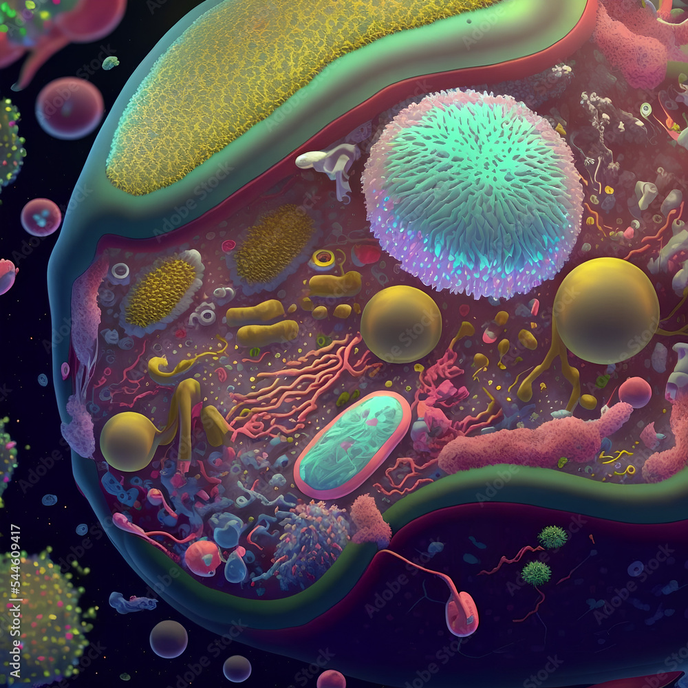 Microbiome, bacteria, under microscope, illustration, science ...