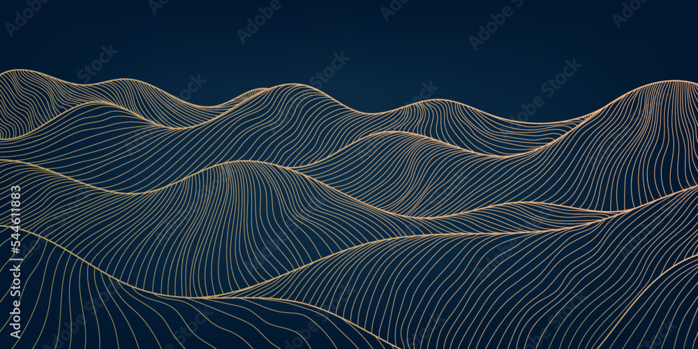 Vector Abstract Luxury Golden Wallpaper Wavy Line Art Background Line Design For Interior