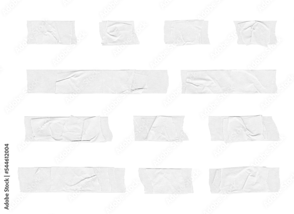 Collection of adhesive tape pieces on transparent background, isolated ...