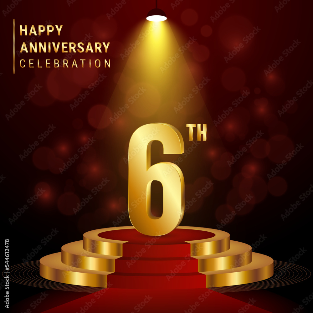 6th Anniversary. Perfect template design with golden podium for ...