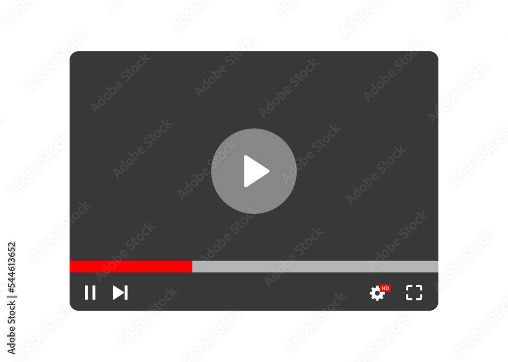 Video player interface isolated on white background. Multimedia frame ...