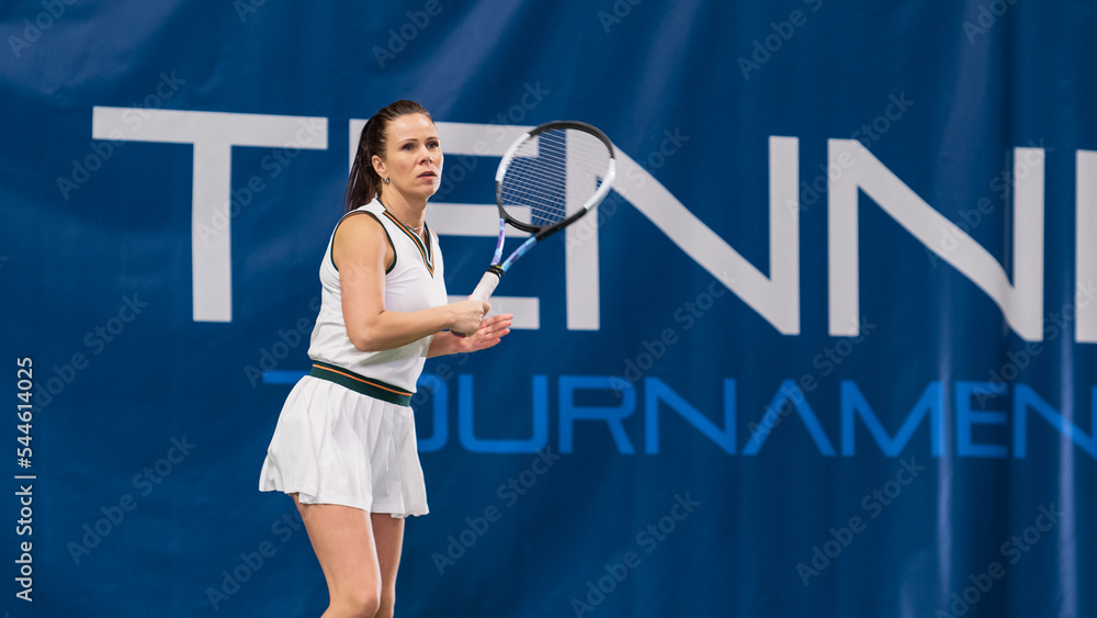 Female Tennis Player Just Hit Ball with a Racquet During Championship ...