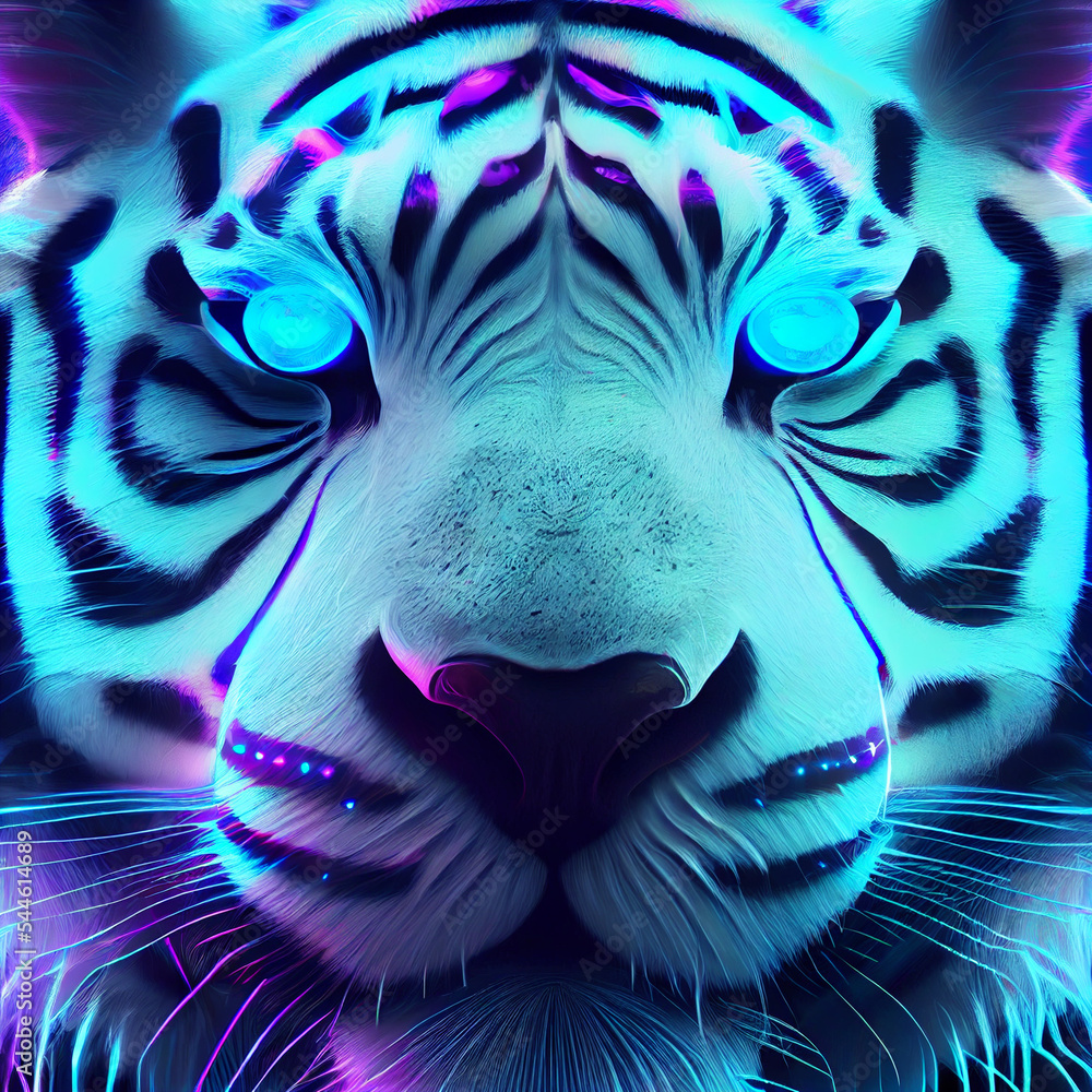 Psychedelic Uv Neon White Tiger Stock Illustration Adobe Stock