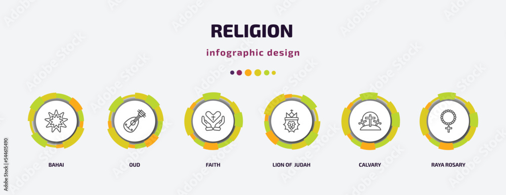 religion infographic template with icons and 6 step or option. religion ...