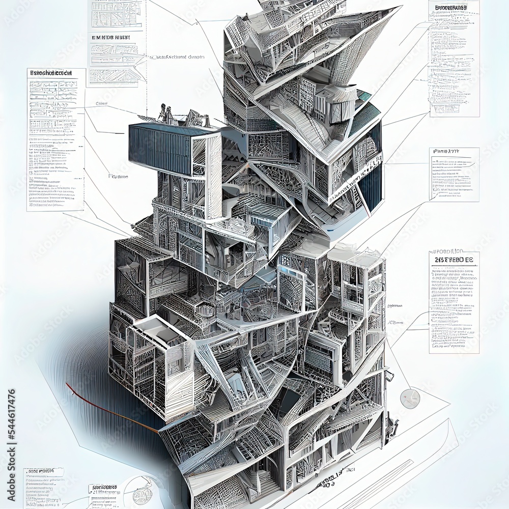 3d architecture exploded diagram illustration Stock Illustration ...