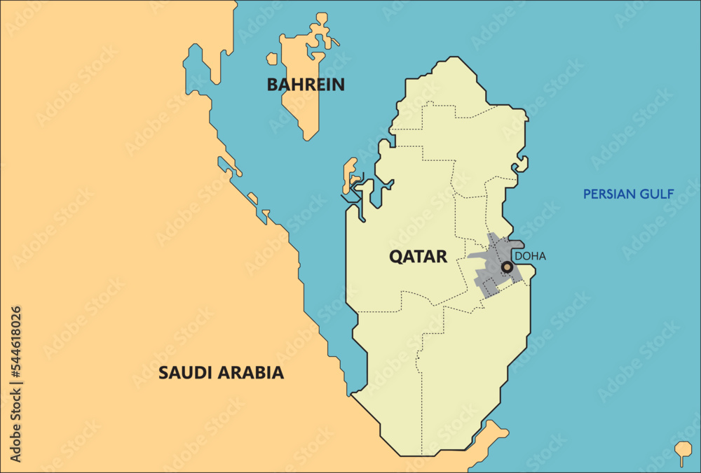 Political map of Qatar and the Persian Gulf. Underground style Stock ...