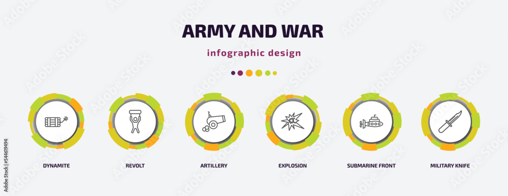 army and war infographic template with icons and 6 step or option. army ...