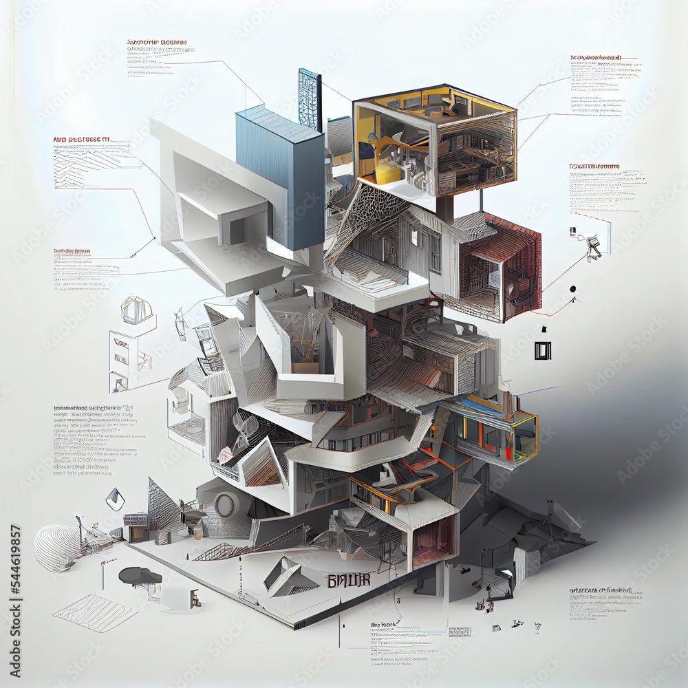 3d architecture exploded diagram illustration Stock Illustration ...