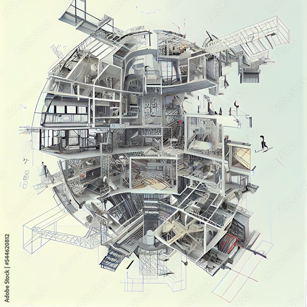3d architecture exploded diagram illustration Stock Illustration ...