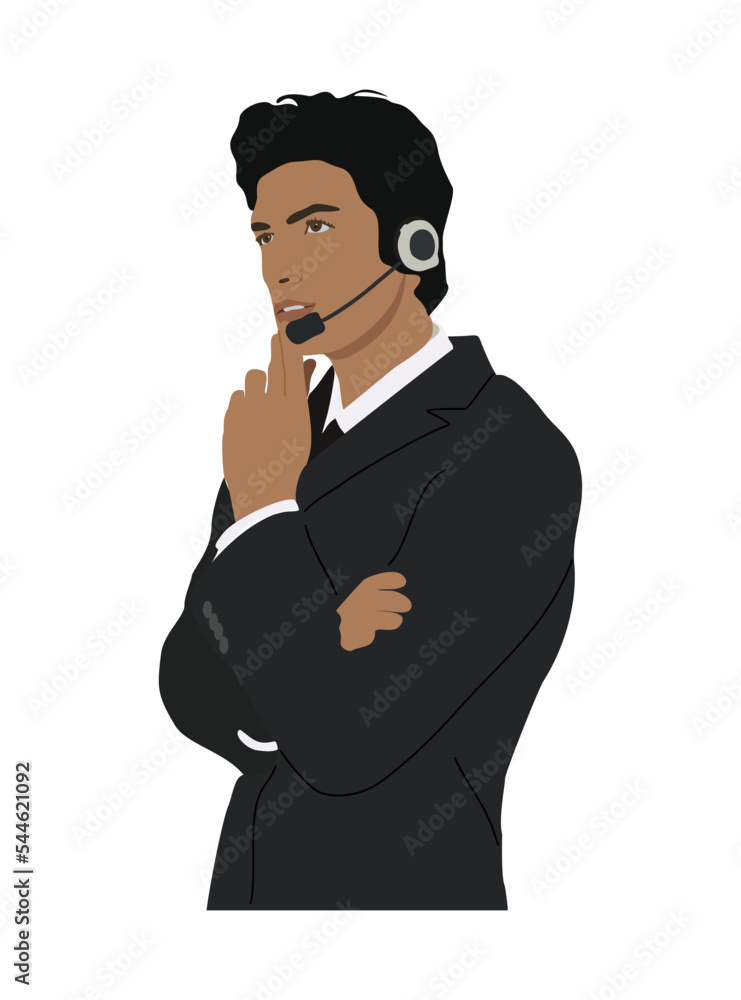 Handsome businessman customer service representative with headset. IT ...