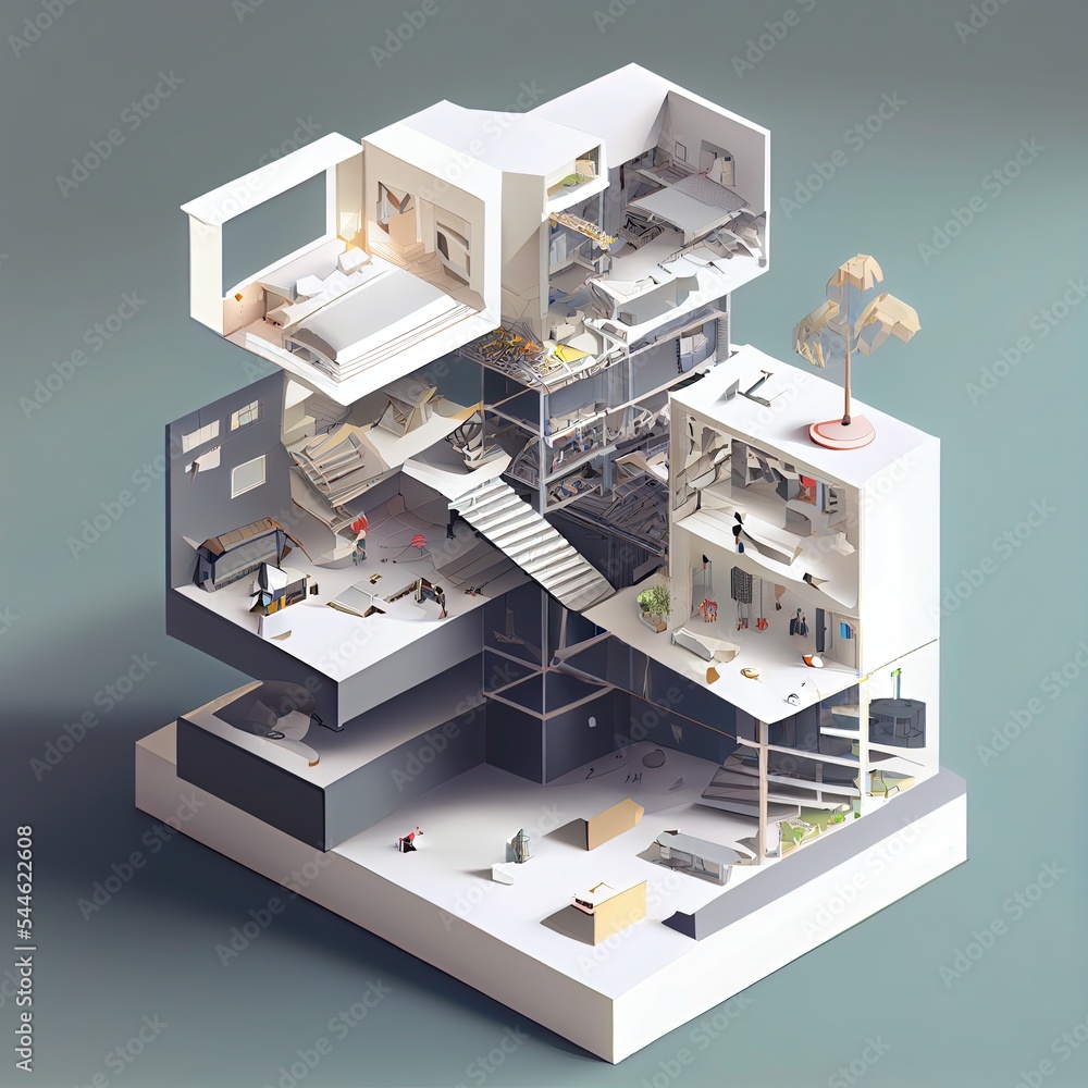 isometric diorama of a building plan Stock Illustration | Adobe Stock