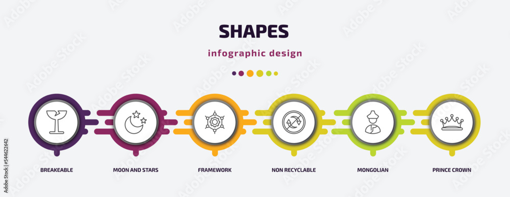 shapes infographic template with icons and 6 step or option. shapes ...