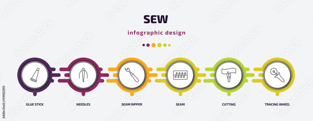 sew infographic template with icons and 6 step or option. sew icons ...