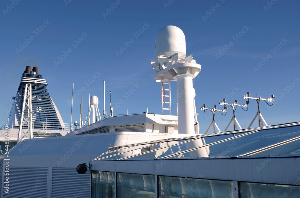VSAT terminal, satellite internet connection, navigation equipment installed on the ship's ...