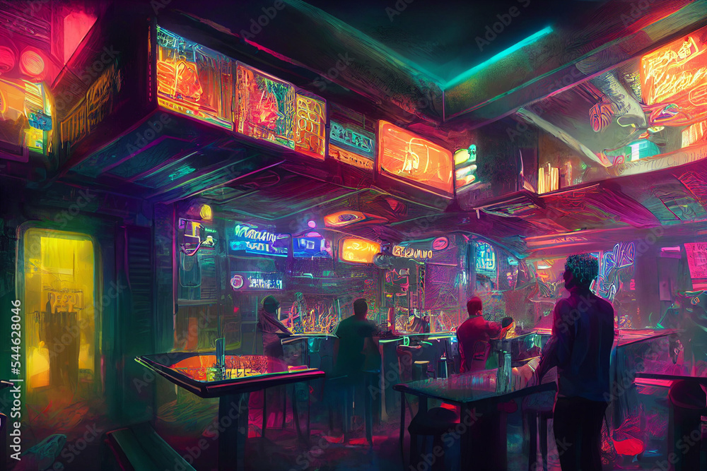 Neon-Cyberpunk Dive Bar Stock Illustration | Adobe Stock