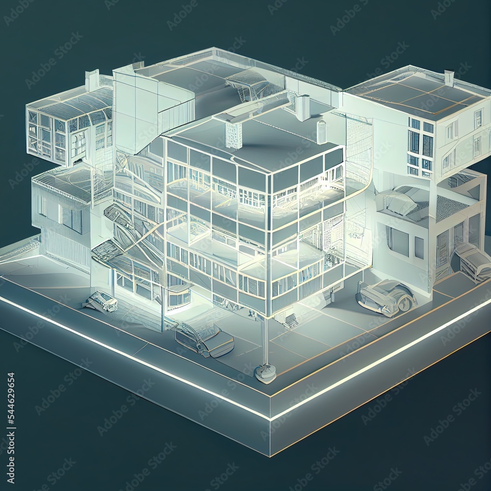 isometric diorama of projection of drawing of building Architecture ...