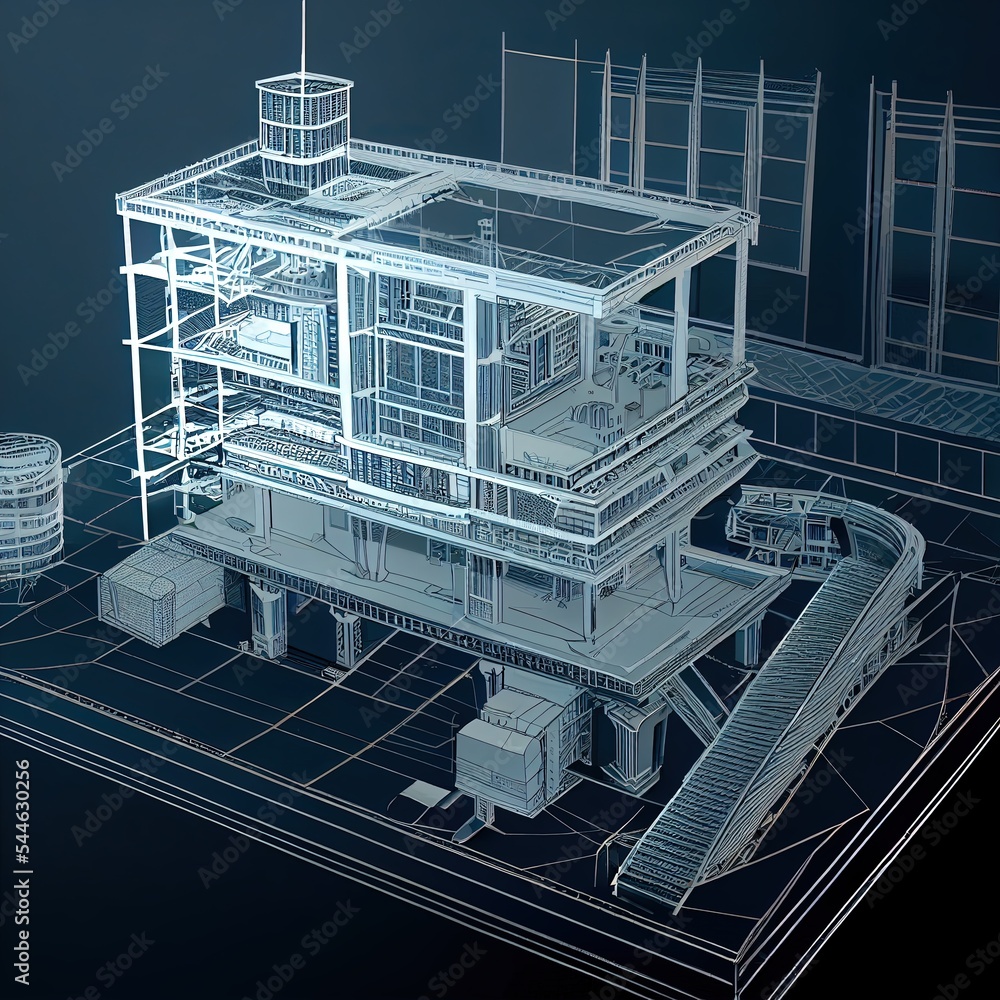isometric diorama of projection of drawing of building Architecture ...