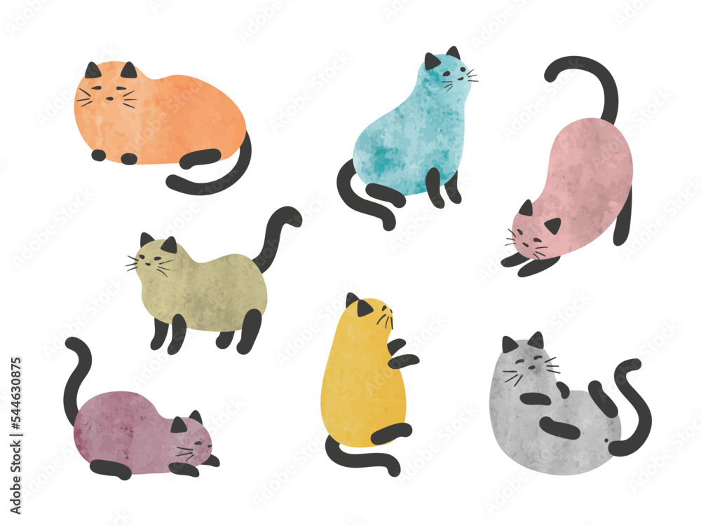Cute cats vector set. Colorful cat and kitten, pet characters isolated ...