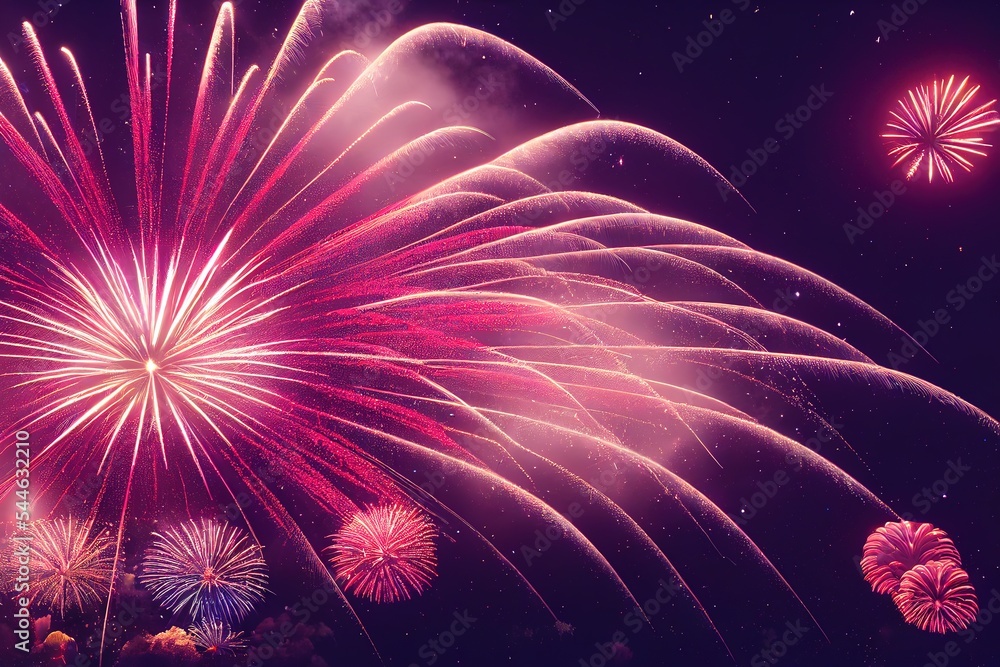 Exploding festival firework. Festive show in night sky. Flashes of ...
