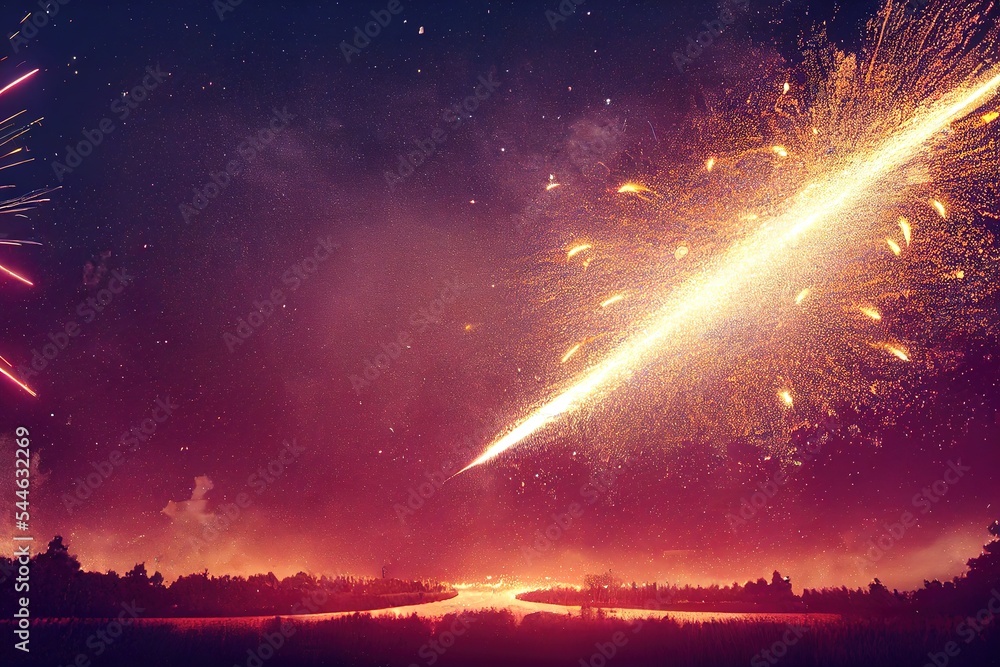 Exploding festival firework. Festive show in night sky. Flashes of ...