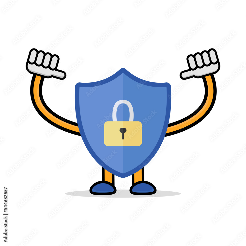 Cartoon illustration of security guard with padlock. On white ...