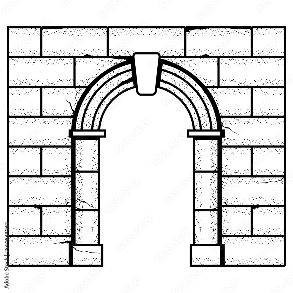 Ancient roman stone arch and brick wall, medieval entrance with antique ...