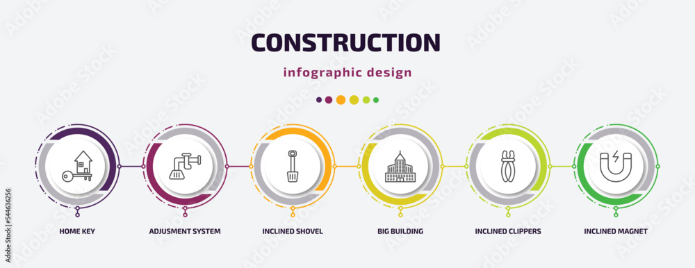construction infographic template with icons and 6 step or option ...