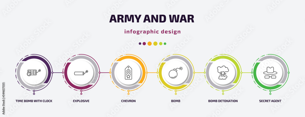 army and war infographic template with icons and 6 step or option. army ...