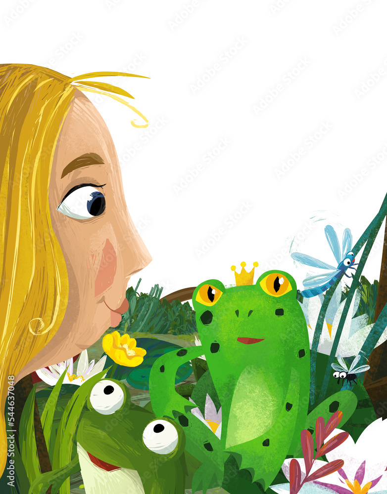 cartoon girl princess frog insects flying illustration Stock ...