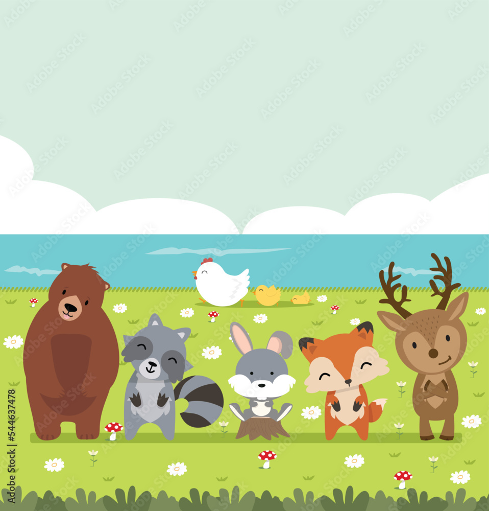 Cartoon garden animals with field background Stock Vector | Adobe Stock