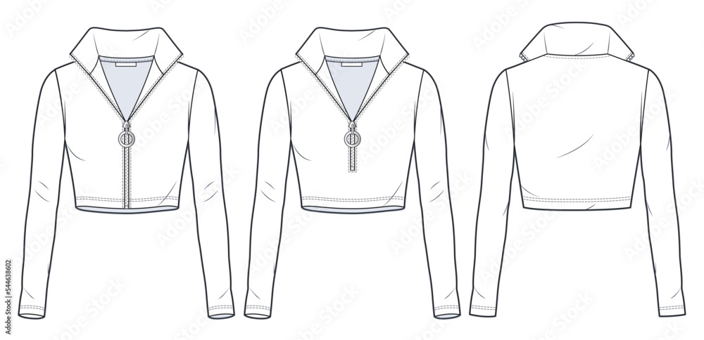 Long Sleeved Top technical fashion illustration. Women's roll neck Top ...