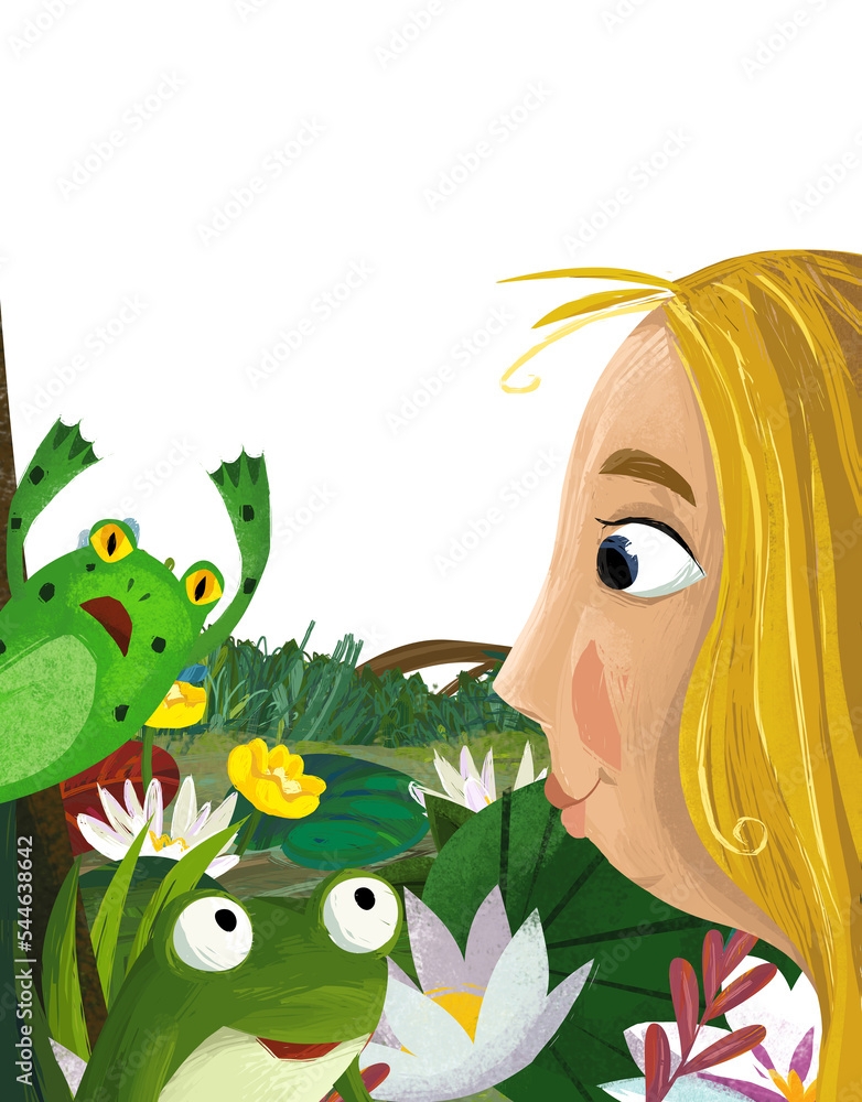 cartoon girl princess frog insects flying illustration Stock ...