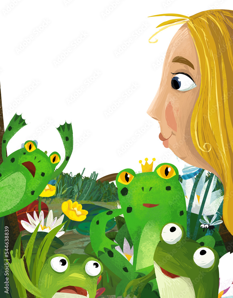 cartoon girl princess frog insects flying illustration Stock ...
