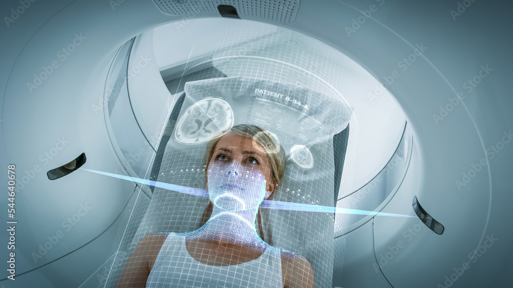 Female Patient Lying on a CT or PET or MRI Scan, Moving Inside the ...