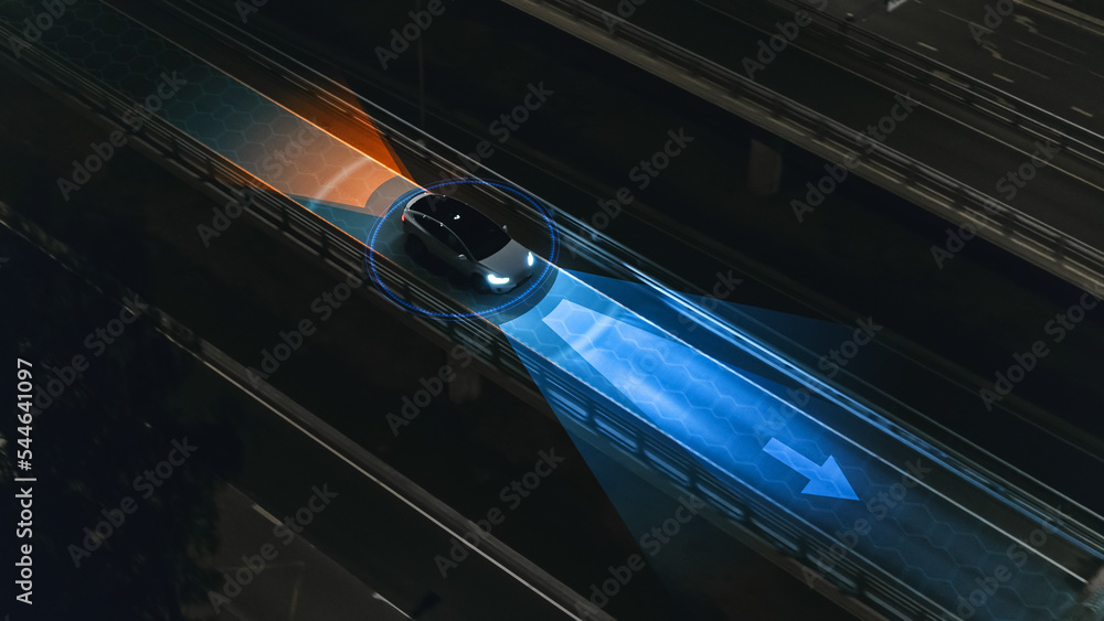 Following Aerial Top Down Drone View: Autonomous Self Driving Car ...