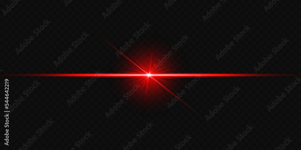 Red neon line, star burst. Light lines. Blurred lens light effect on ...