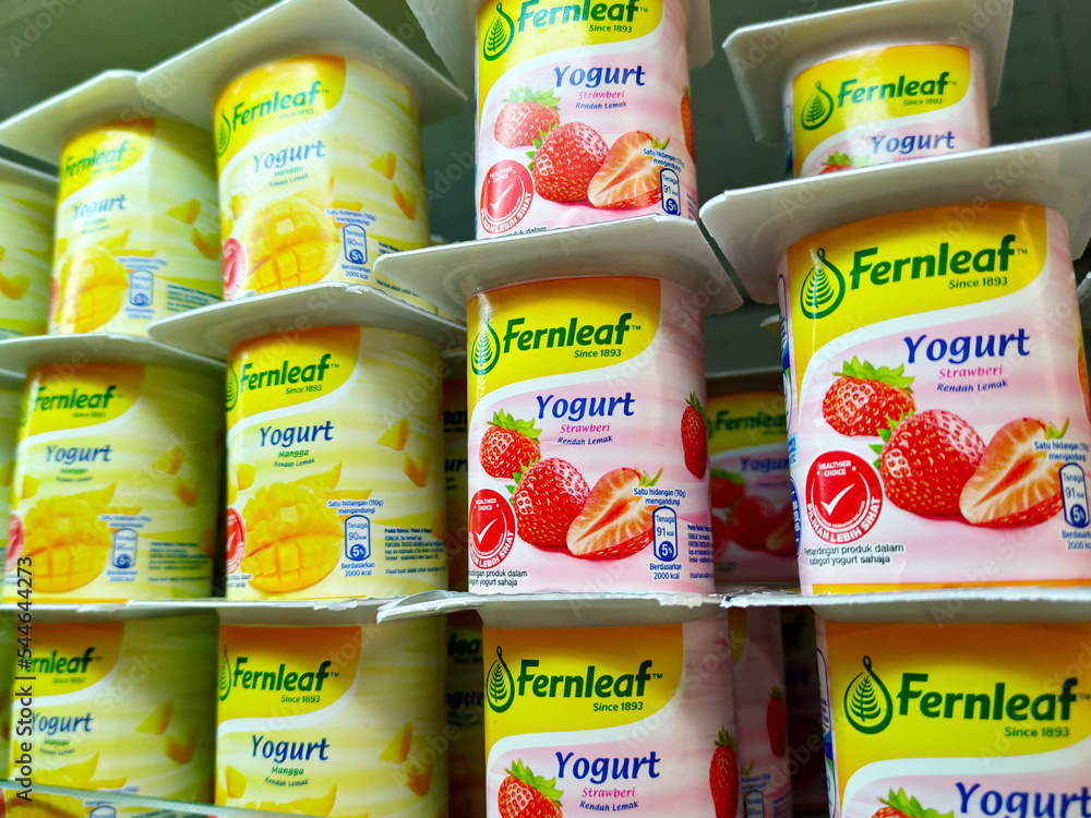 JOHOR, MALAYSIA -JULY 6, 2022: Yogurt in commercial packs. Small cup ...