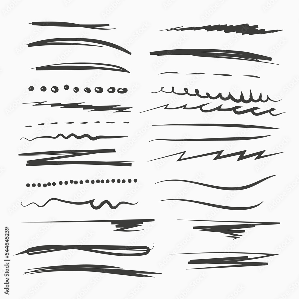 Set of handmade lines, brush lines, underlines. Hand-drawn collection ...