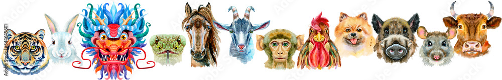 Photo & Art Print Border from watercolor twelve chinese zodiac animals ...