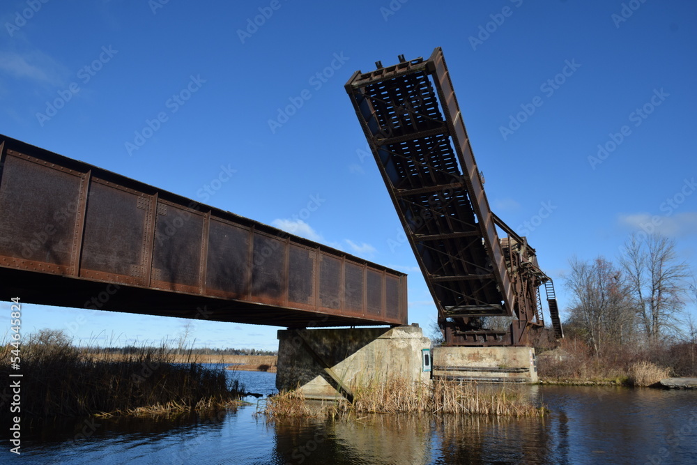 Old railway levy bridge over Rideau Canal in Smiths Falls Stock Photo ...