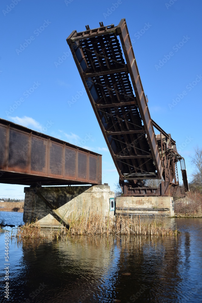 Old railway levy bridge over Rideau Canal in Smiths Falls Stock Photo ...