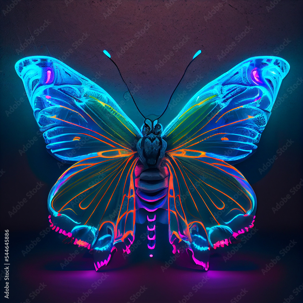 Psychedelic UV Neon Butterfly Stock Illustration | Adobe Stock