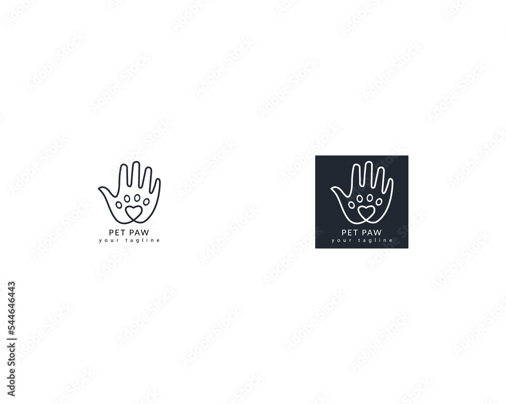 Hand love pet paw care logo design template premium vector,Simple Black ...