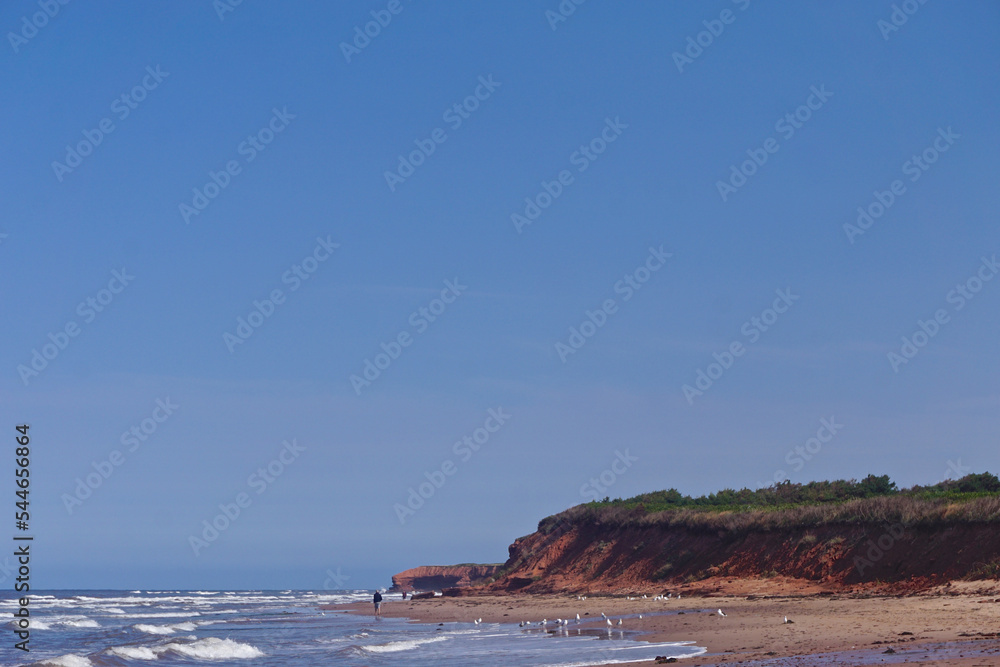 Prince Edward Island, Canada: A red sandstone beach under a clear blue ...