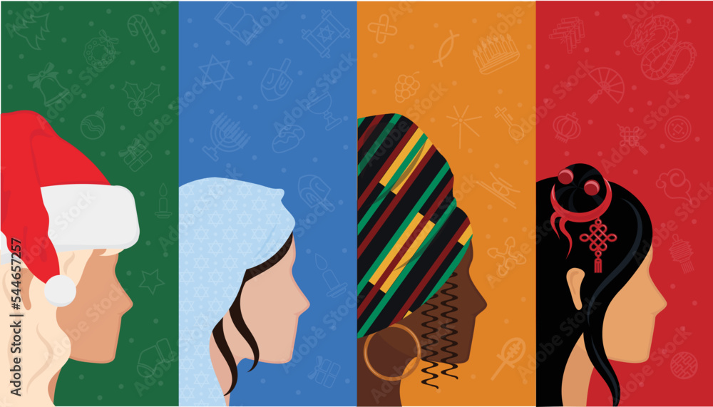 Christmas, Hanukkah, Kwanzaa, Chinese New Year women together ...
