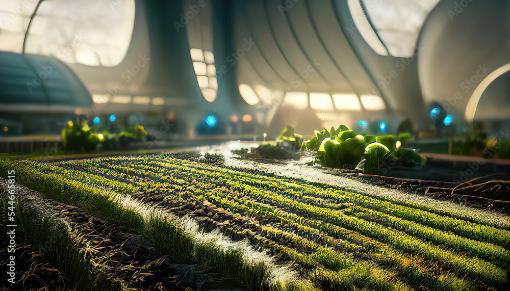 futuristic plantation, artificial irrigation, futuristic environment ...