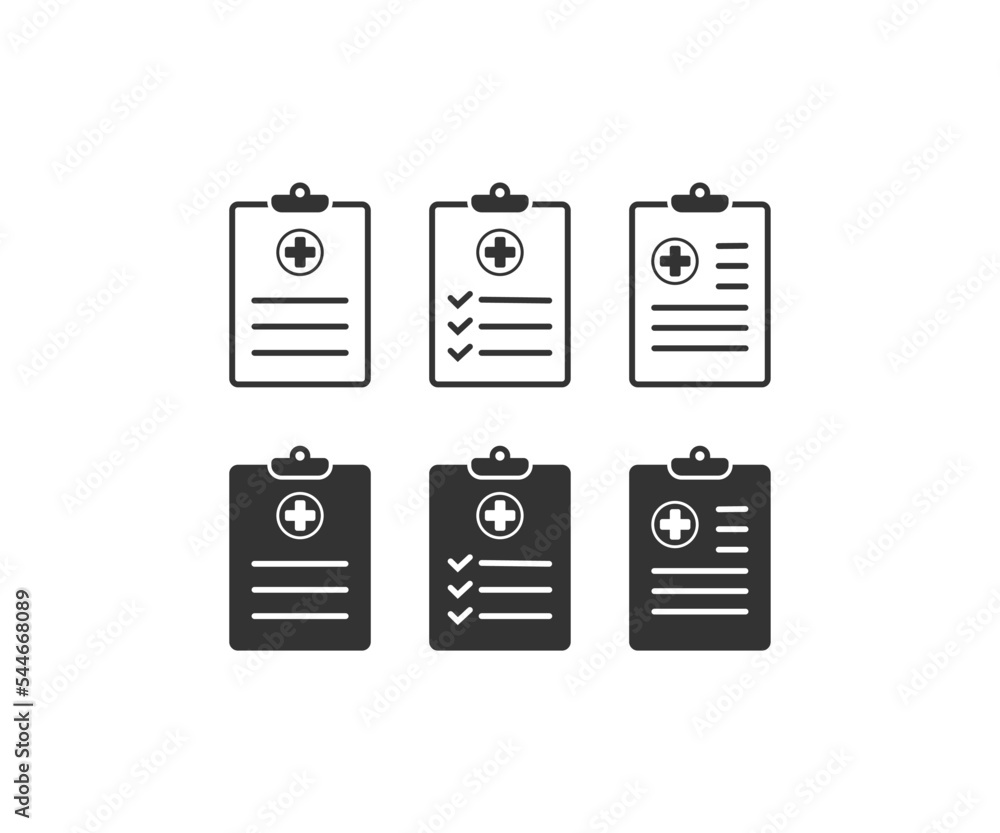 Medical card icon set. Medical record illustration symbol. Sign history ...