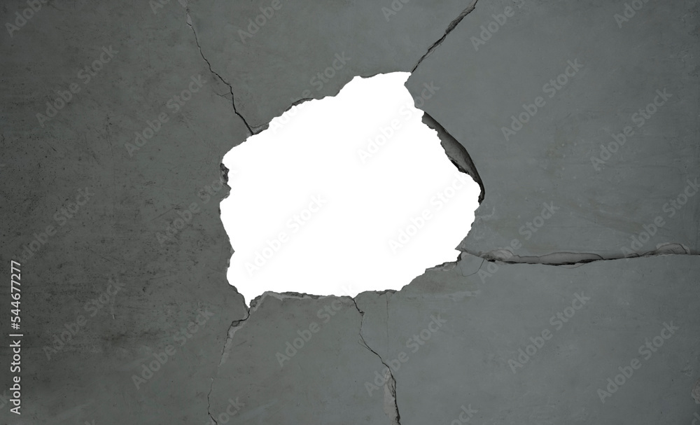 Cracked hole with space for text. Broken wall. ruined wall on a ...